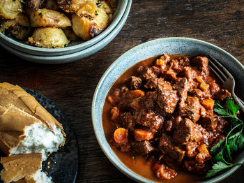 Slow cooked kangaroo stew with horseradish crusted potatoes ...